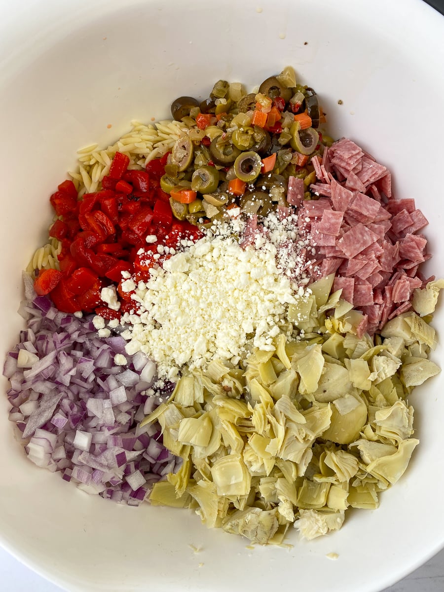 Classic Muffuletta Pasta Salad - Plowing Through Life